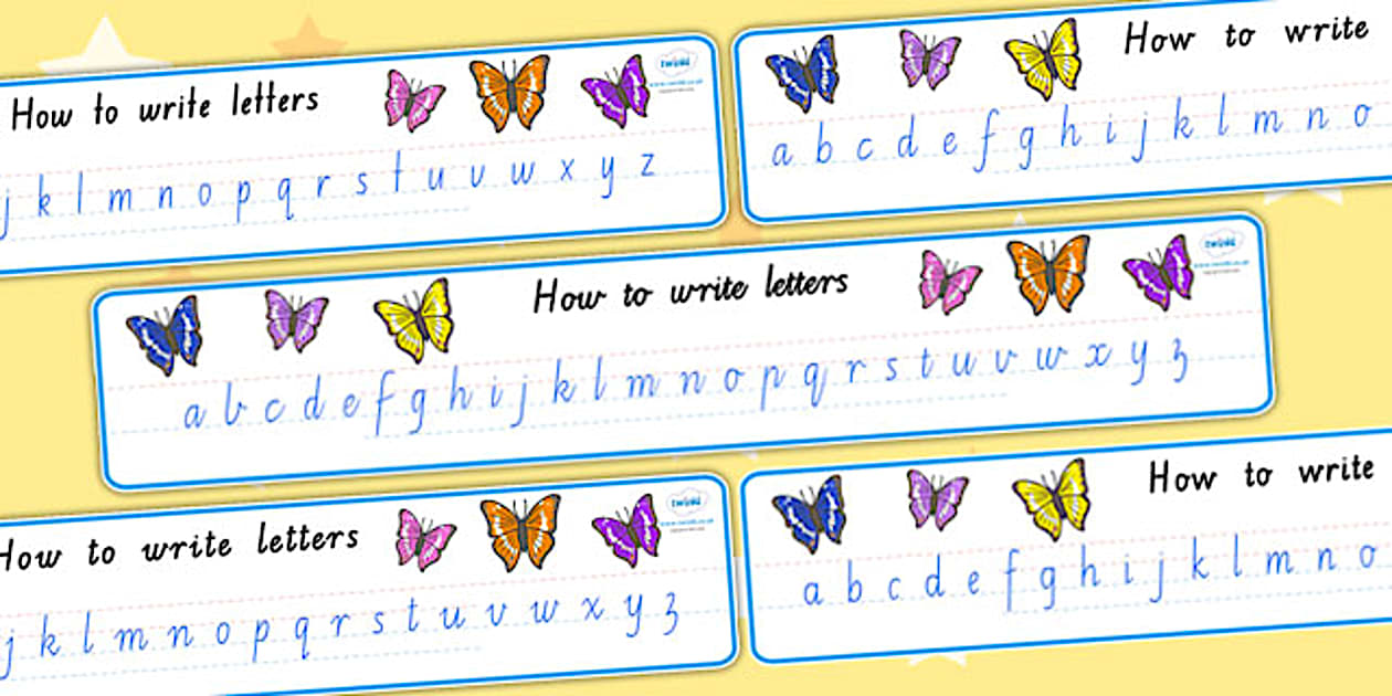 QLD Cursive Alphabet Display Banner Butterfly - Twinkl