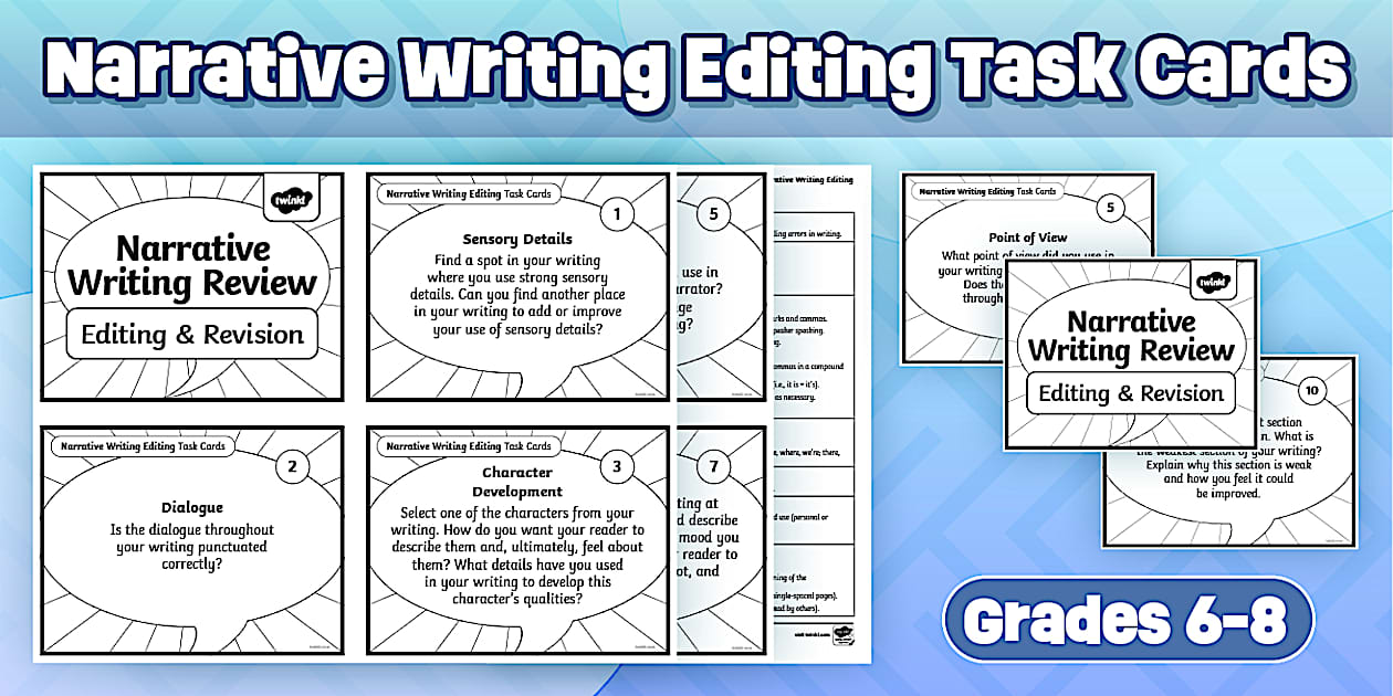 Narrative Writing Editing Task Cards and Checklist 6th-8th