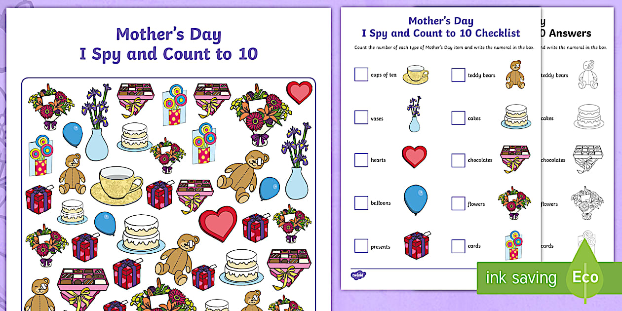 Mother's Day I Spy and Count Activity to 10 (teacher made)