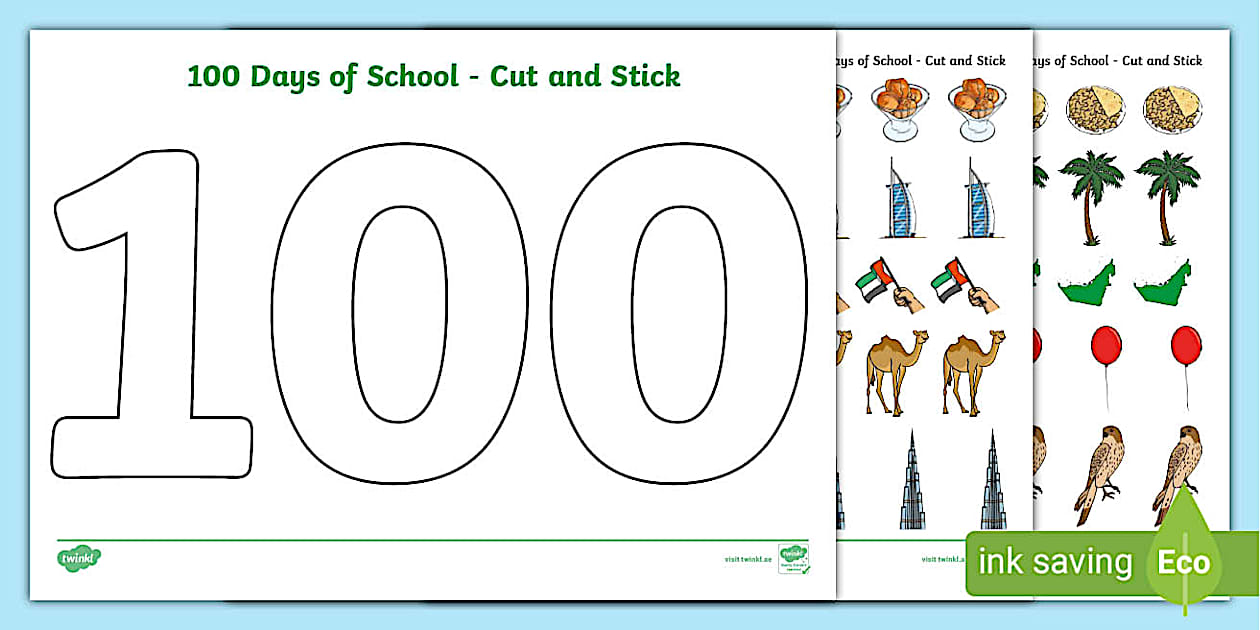 UAE 100 Days of School Cut and Stick Activity (teacher made)