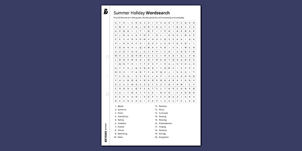 Summer Holiday Wordsearch