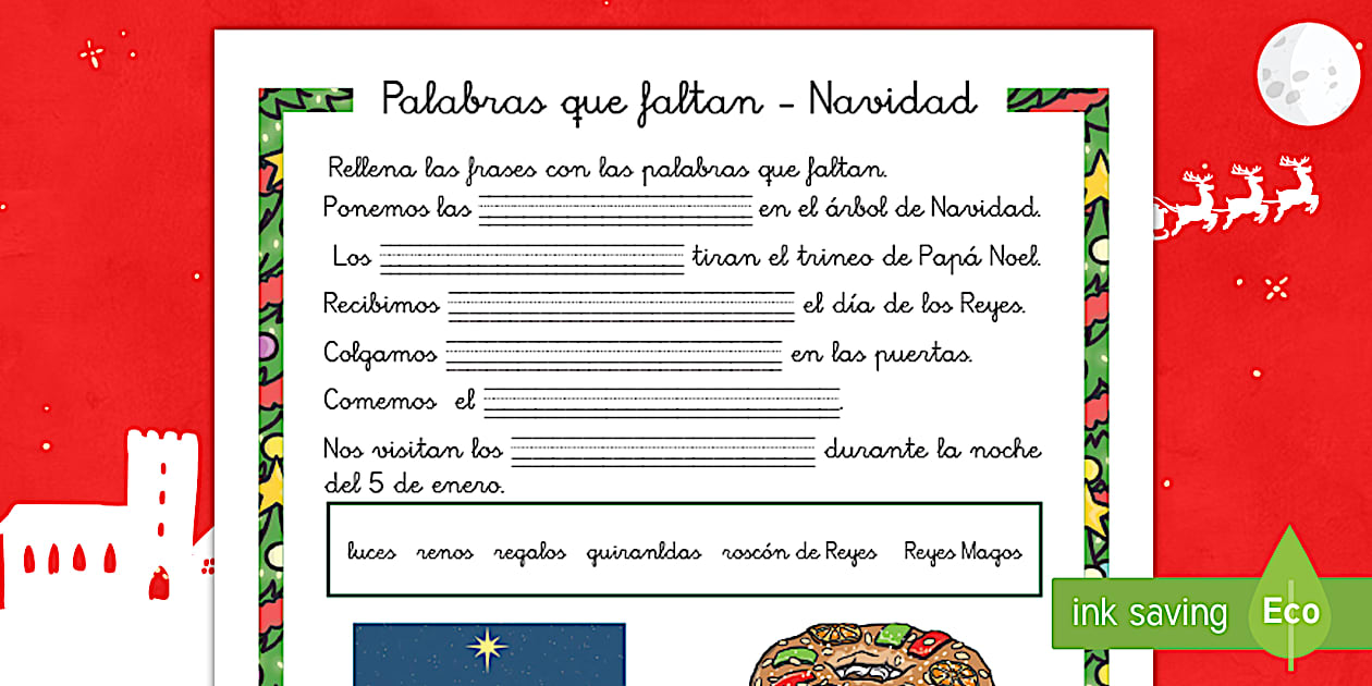 Ficha de actividad - Palabras que faltan: Navidad | Twinkl
