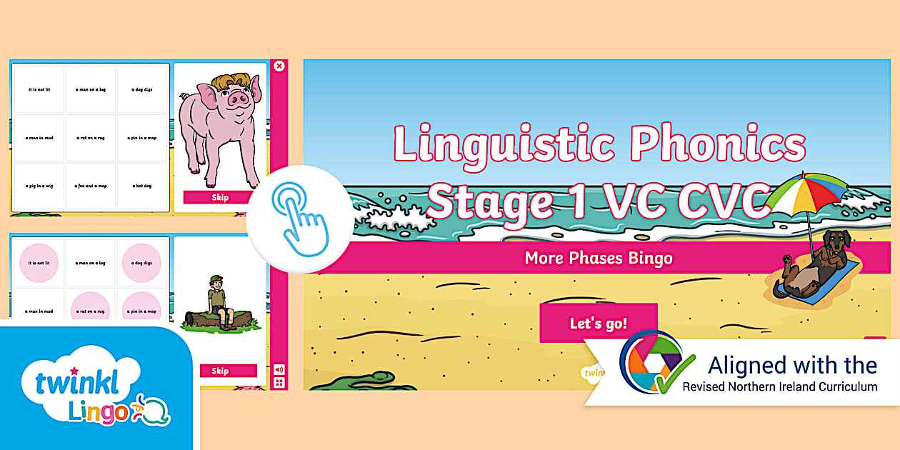 Linguistic Phonics Stage 1 VC CVC More Phrases Bingo Game