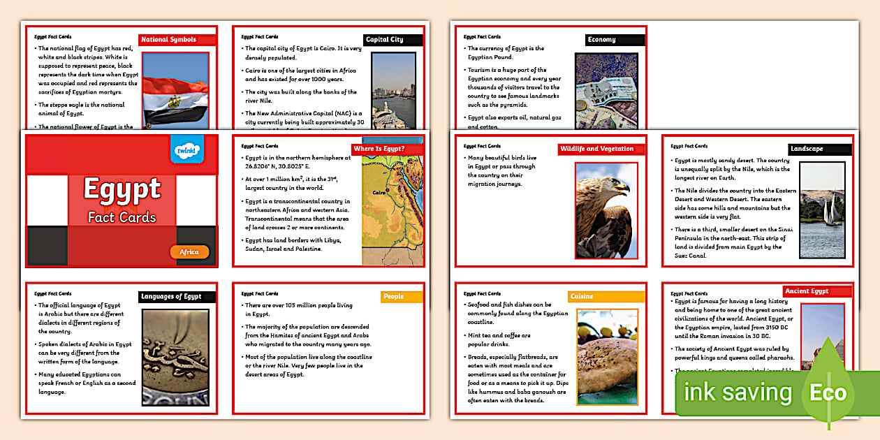 KS2 Egypt Fact Cards - Geography - Africa (teacher made)
