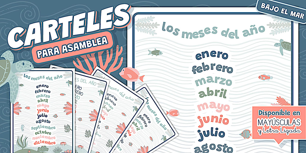 Carteles para asamblea: Los meses del año - Bajo el mar