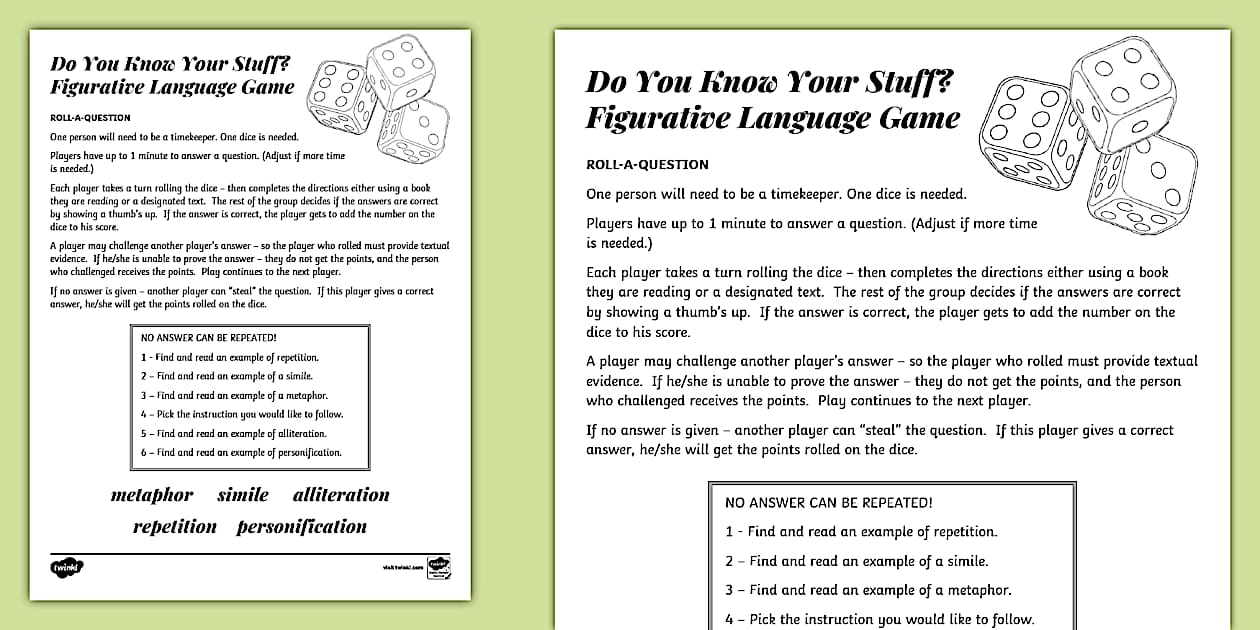 Do You Know Your Stuff? Figurative Language Game for 6th-8th Grades