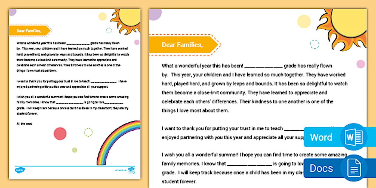 End of the Year Letter to Parents | Resource | Twinkl USA