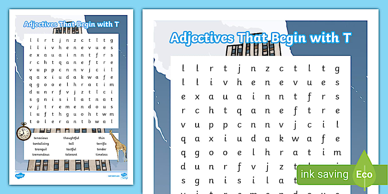 Positive Adjectives That Begin with T Word Search - Twinkl