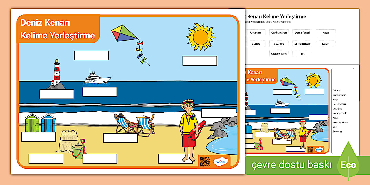 Deniz Kenarı Kelime Yerleştirme (teacher made) - Twinkl