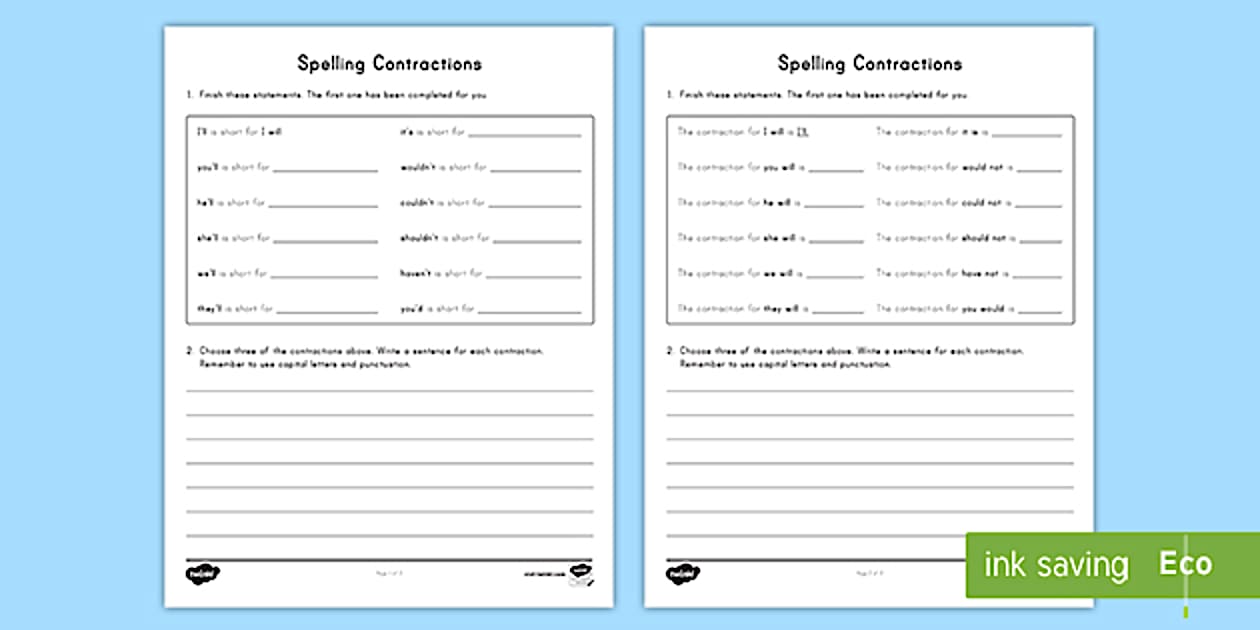 Spelling Contractions Worksheet | ELA Teaching Resources
