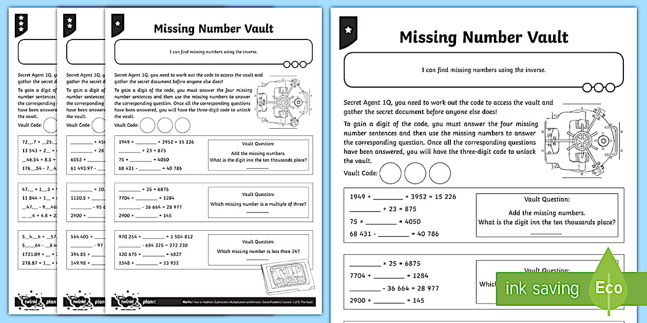 Differentiated Missing Number Worksheets (teacher made)