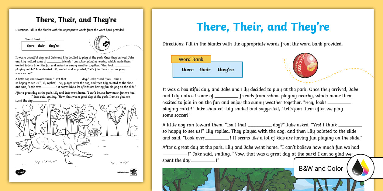 There, Their, and They're Cloze Reading Worksheet 3rd-5th