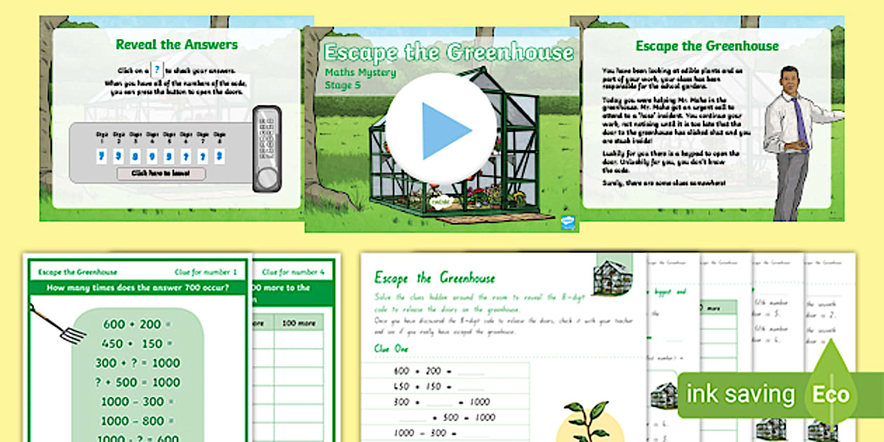 Escape the Greenhouse Stage 5 (Phase 1) Maths Game - Twinkl