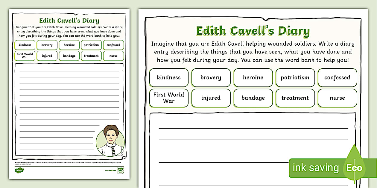 Edith Cavell Diary Writing Frame (teacher made) - Twinkl