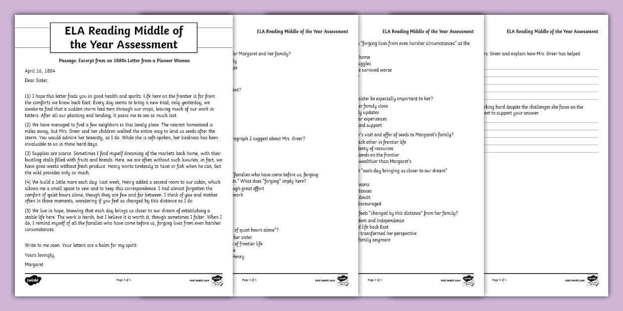 Seventh Grade Middle of the Year ELA Reading Assessment