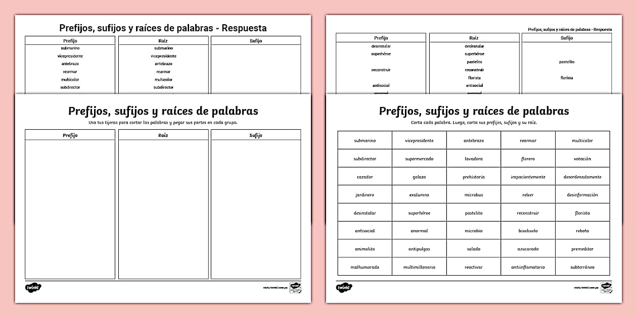 Ficha de actividad: Prefijos, sufijos y raíces de palabras