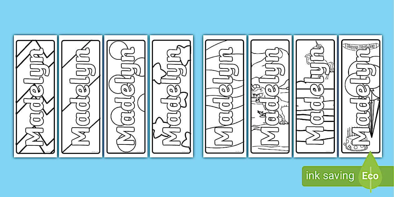 Madelyn Name Simple Colouring Bookmarks (teacher made)