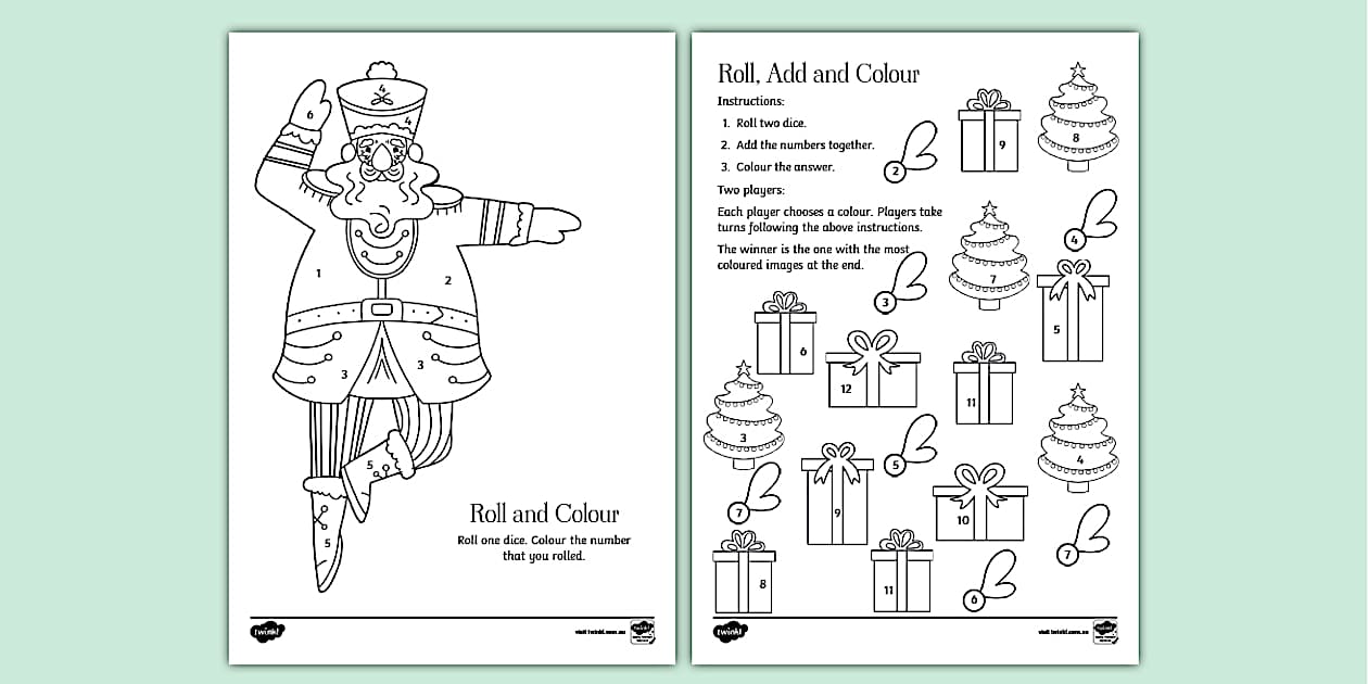 Nutcracker Christmas Roll and Colour (Teacher-Made) - Twinkl