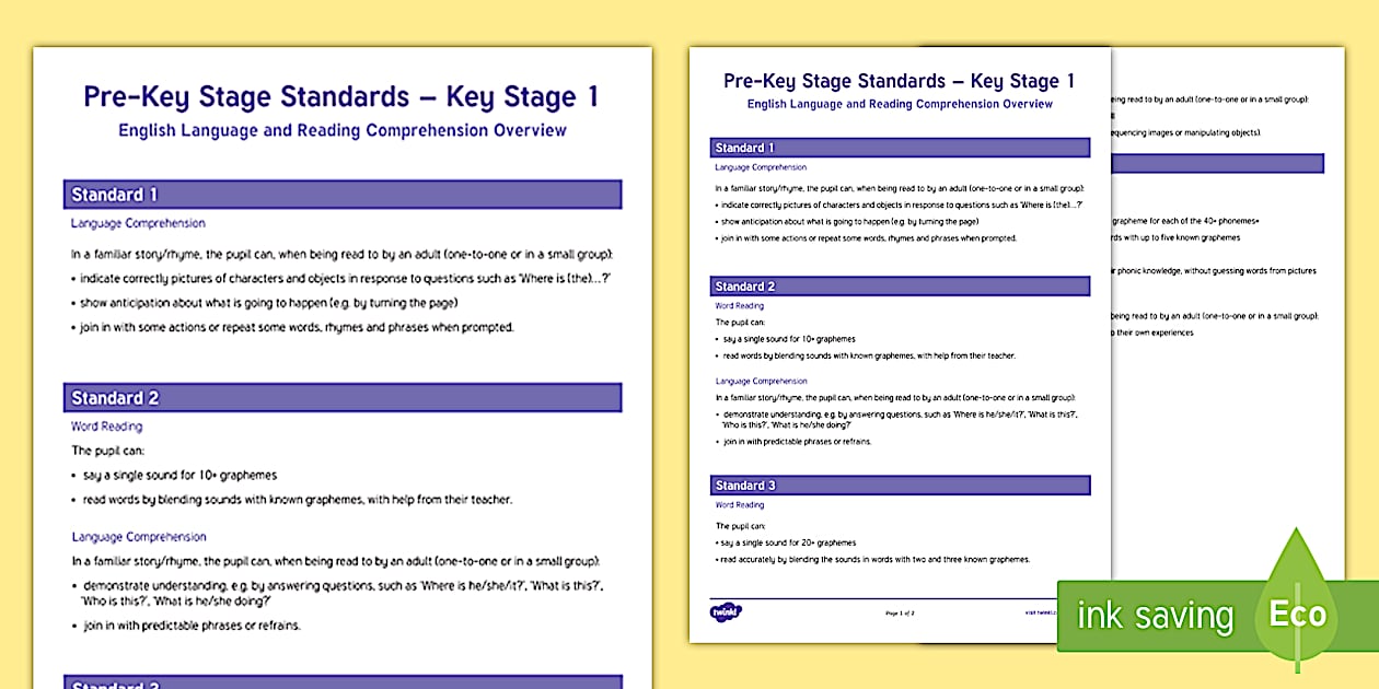 Pre-Key Stage Standards KS1 English Reading Overview