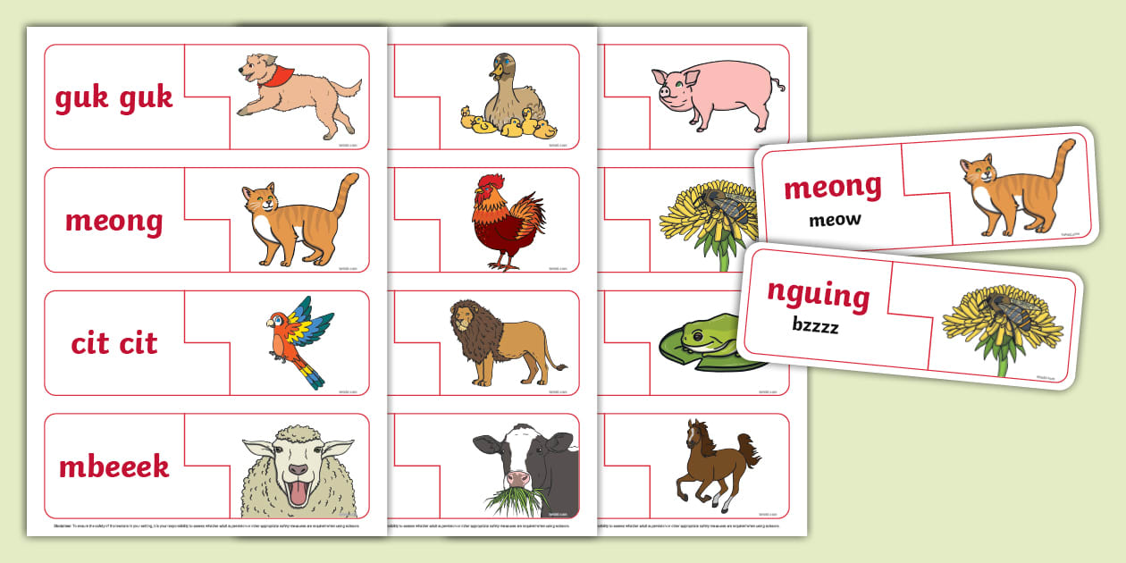 Animal Sounds Word Puzzle - Indonesian (teacher made)