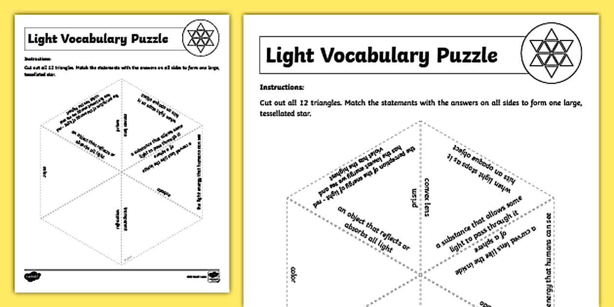 Light Vocabulary Puzzle (teacher made) - Twinkl