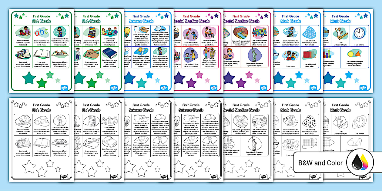 First Grade Goals Poster Pack (Teacher-Made) - Twinkl
