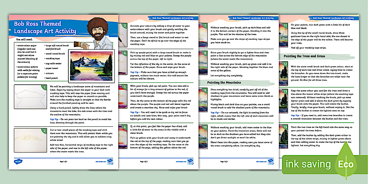 KS2 Bob Ross Themed Landscape Art Activity - Twinkl