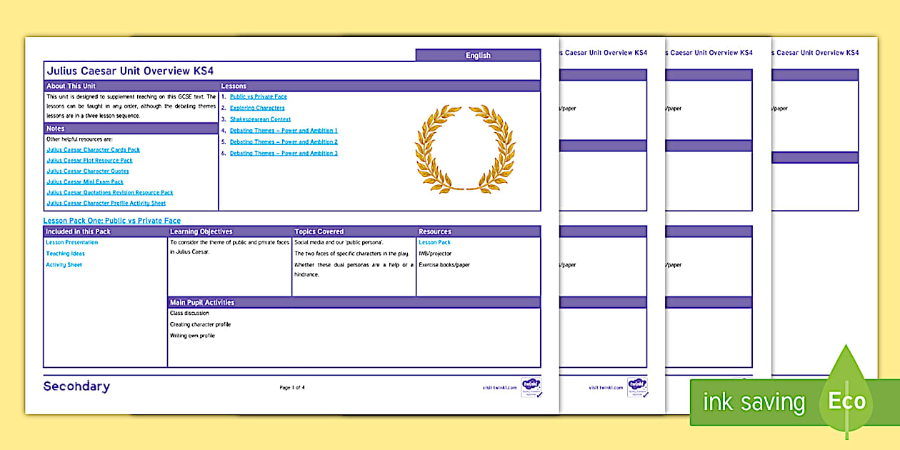 FREE! - GCSE Julius Caesar Unit Overview (teacher made)