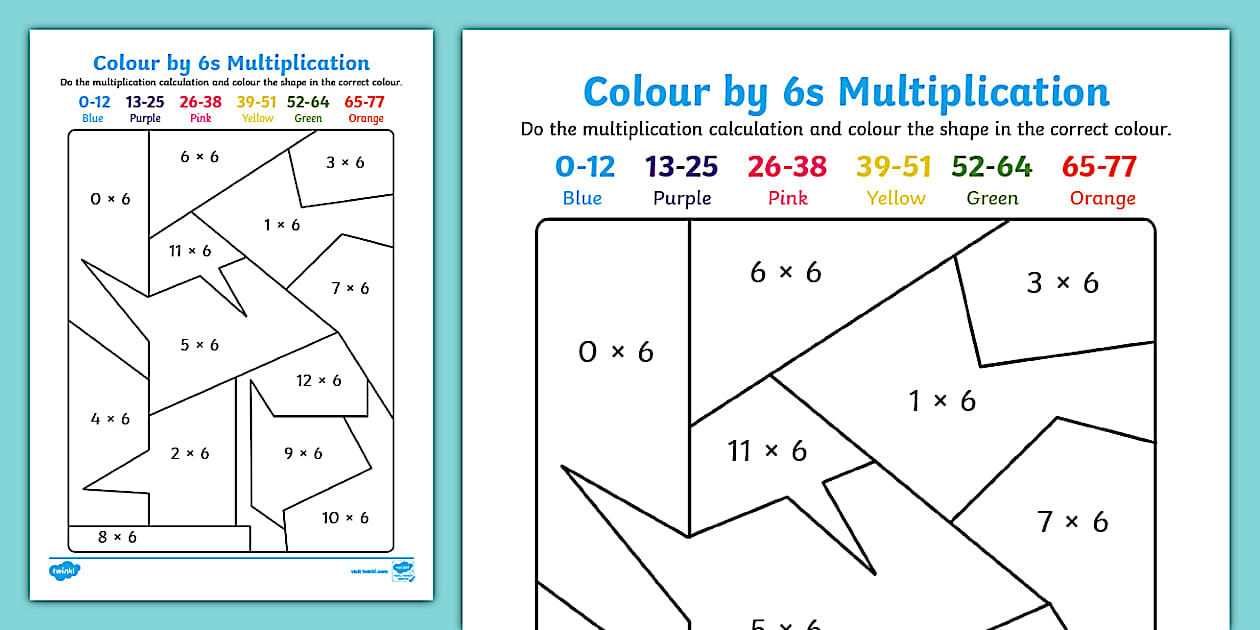 Colour by 6s Multiplication Activity Worksheet - Twinkl
