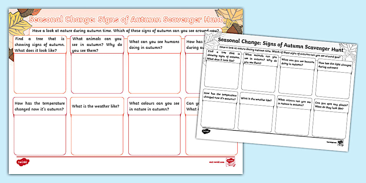 Seasonal Change: Signs of Autumn Scavenger Hunt - Twinkl