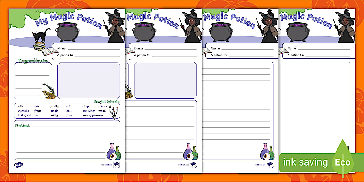 Halloween Magic Potion Writing Worksheet (teacher made)