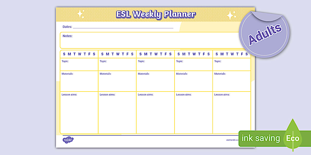 ESL Teacher Weekly Planner (creat de profesori) - Twinkl