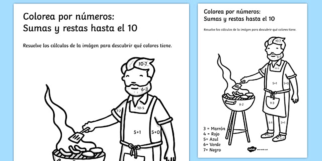 Colorea por números: Sumas y restas hasta el 10 Summer Colour by Number