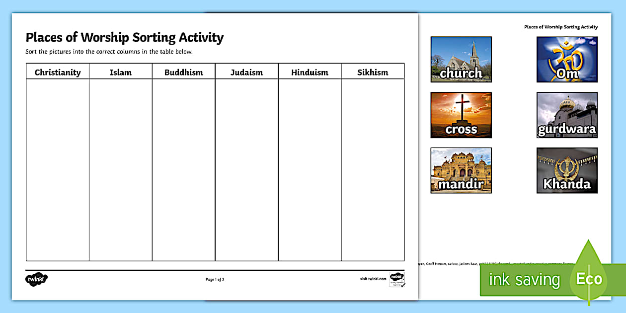 Places of Worship Sorting Activity (teacher made) - Twinkl