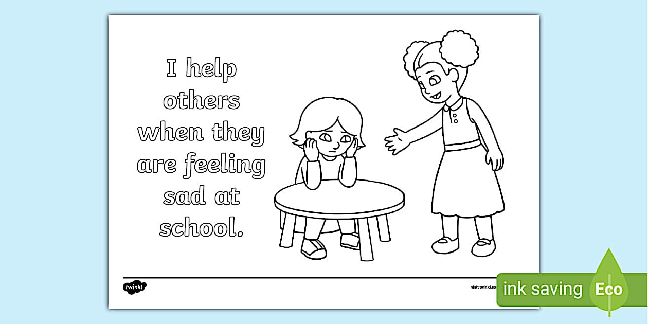 Helping Others Colouring Page Positive Behaviours - Twinkl