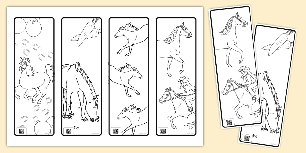 Horses Colouring In Bookmarks (teacher made) - Twinkl