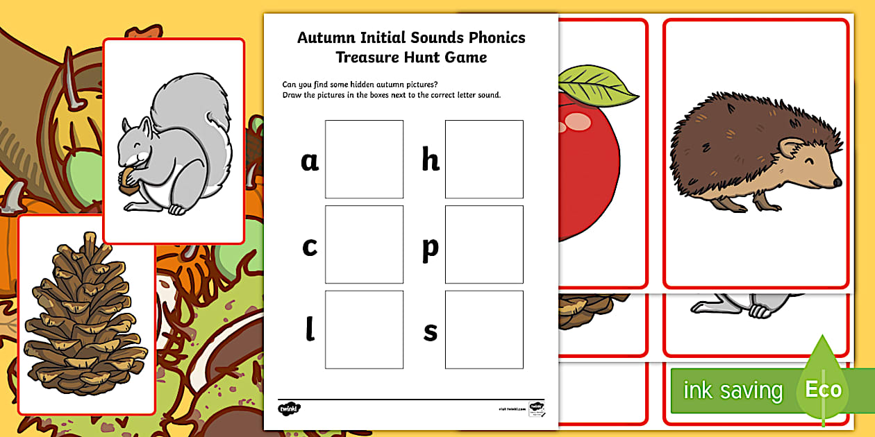Precursive Autumn Initial Sounds Phonics Treasure Hunt Game
