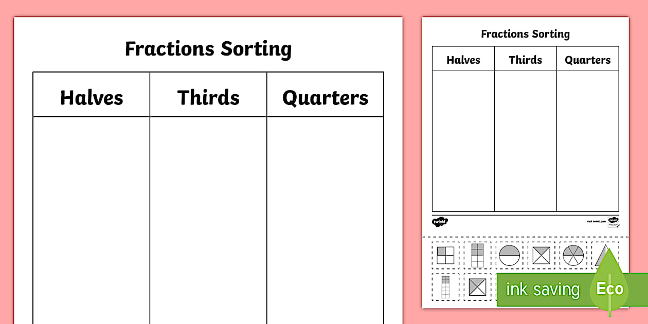 Editable Fractions Sorting Worksheet - Twinkl