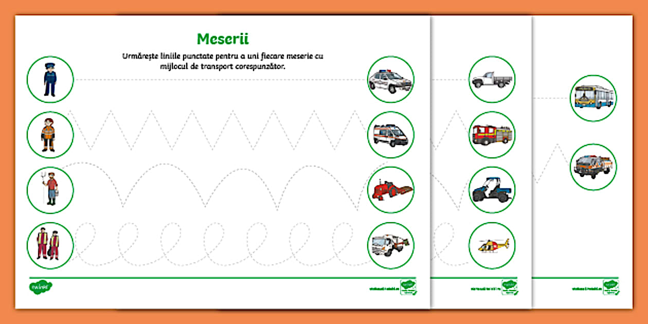Vehicule și meserii – Fișe cu elemente grafice - Twinkl