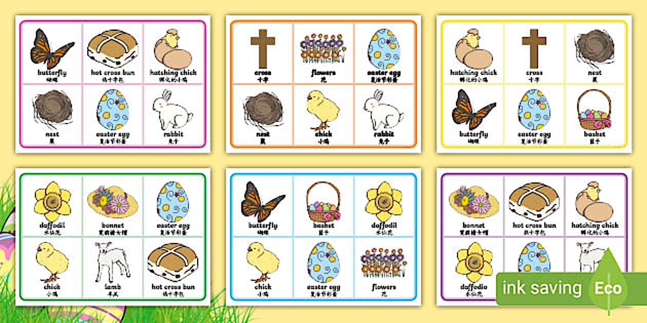 Printable Easter Bingo - English/Mandarin Chinese - Twinkl