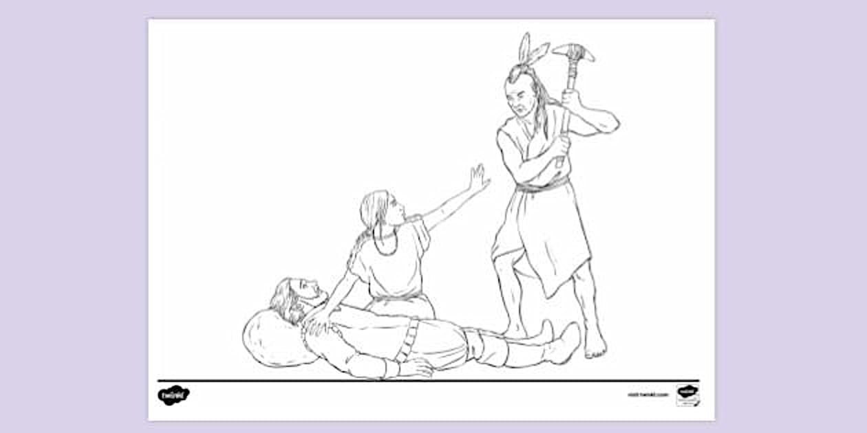 Pocahontas Saves John Smith Colouring Sheet (teacher made)