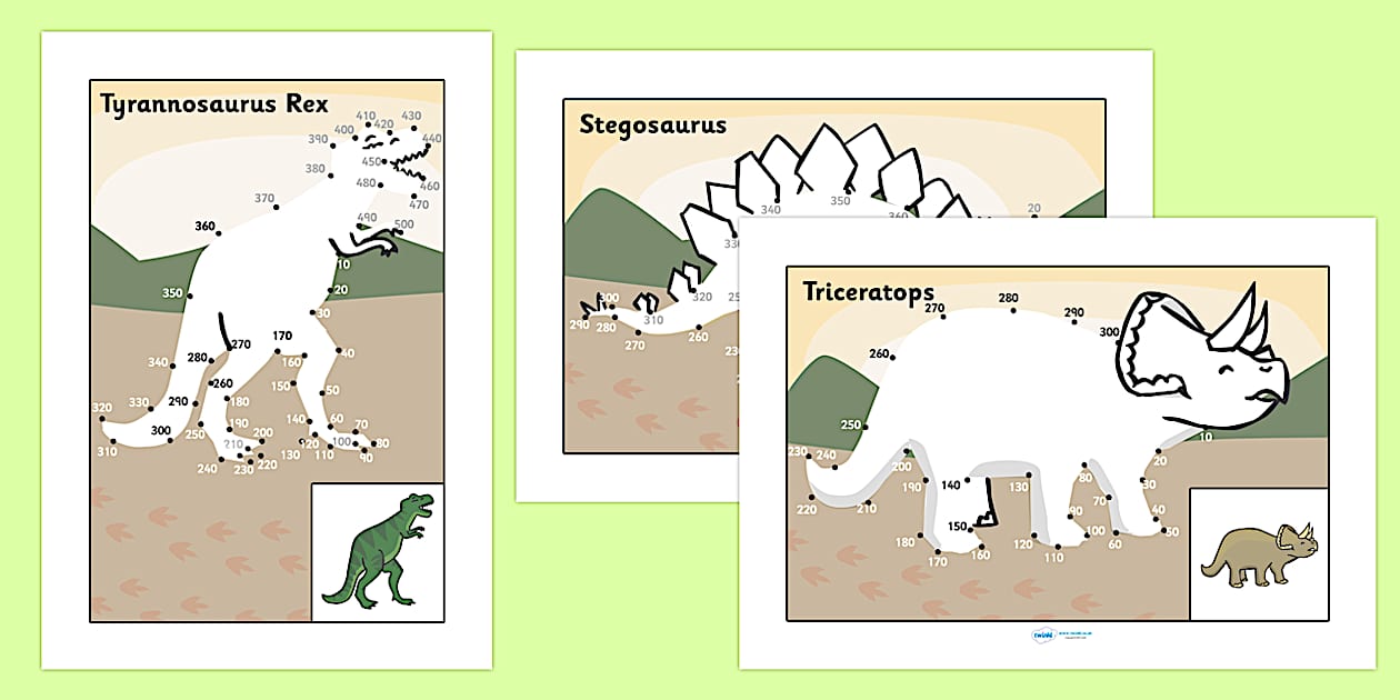 Counting by 10s Dot to Dot Sheets Dinosaurs (teacher made)