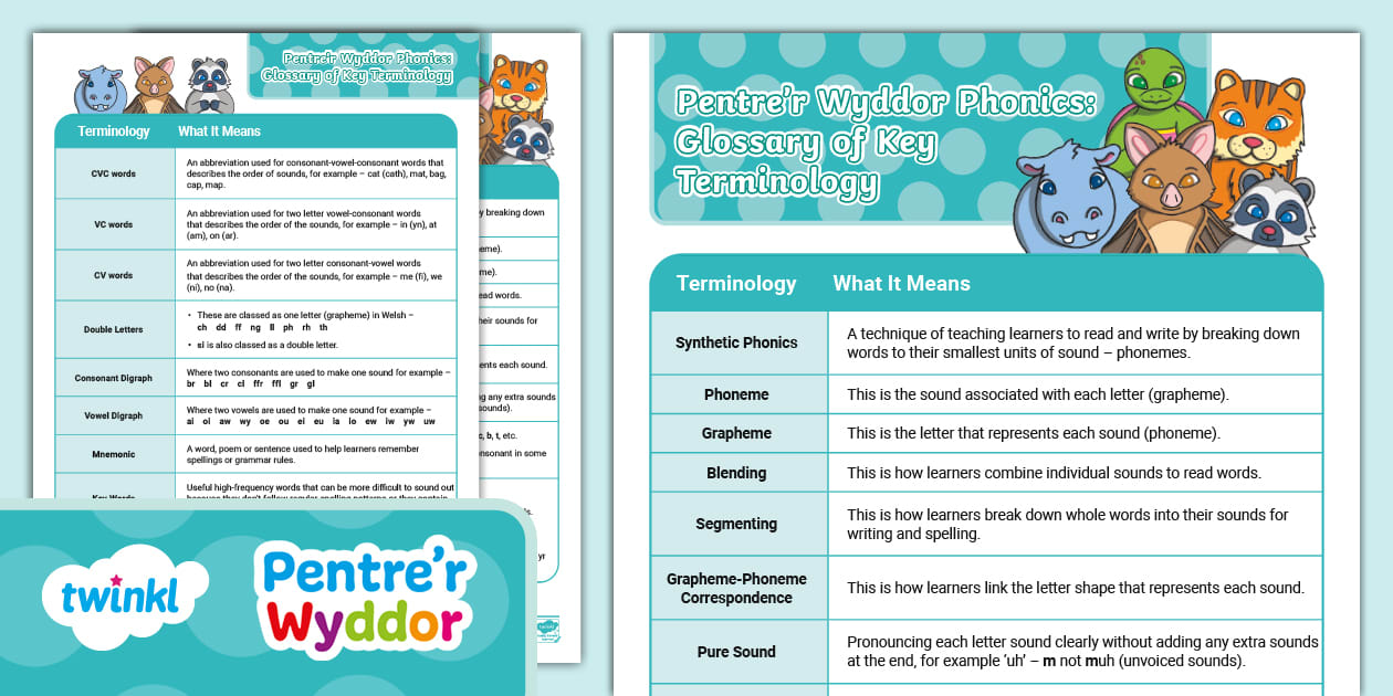 Pentre'r Wyddor Phonics: Glossary of Key Terminology