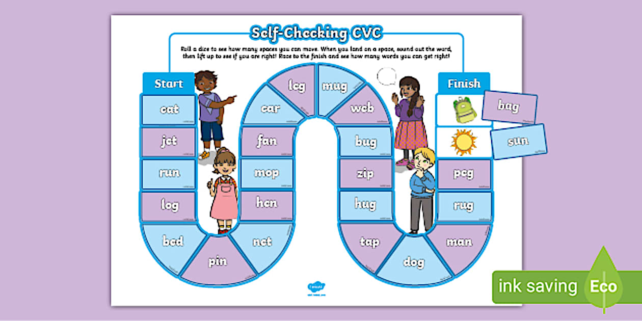 Self-Checking CVC Board Game (teacher made) - Twinkl