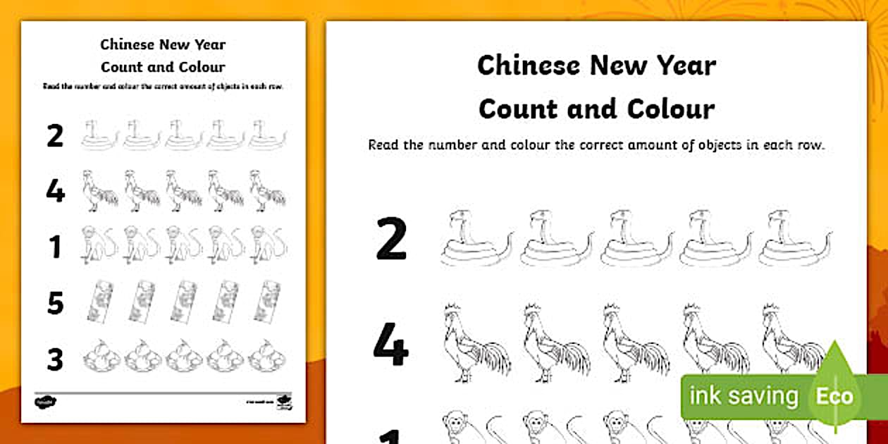 Chinese New Year Themed Count and Colour Sheet - Twinkl