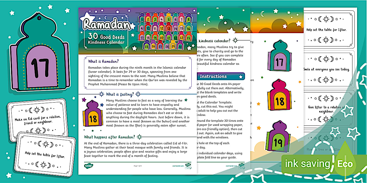 Ramadan: 30 Good Deeds Kindness Calendar (teacher made)
