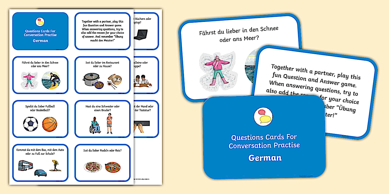 Question and Answer Cards For Conversation Practise - German