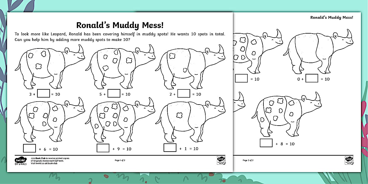 Ronald the Rhino's Muddy Mess Number Bonds to 10 Activity