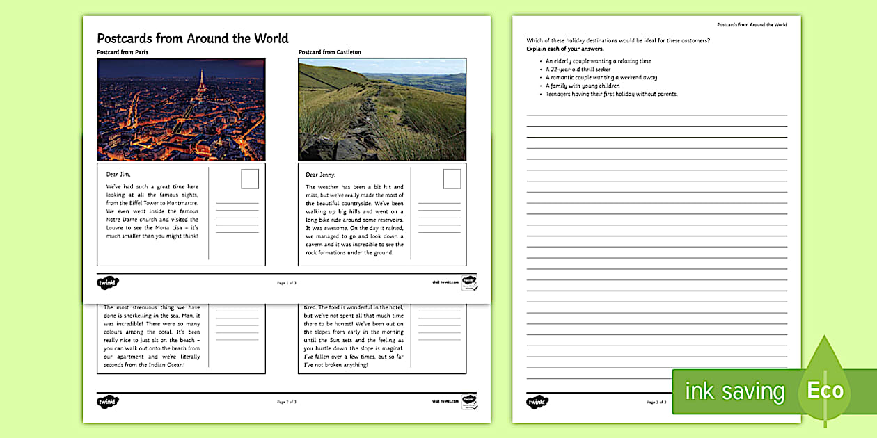 Postcards from Around the World Worksheet / Worksheet - Secondary ...