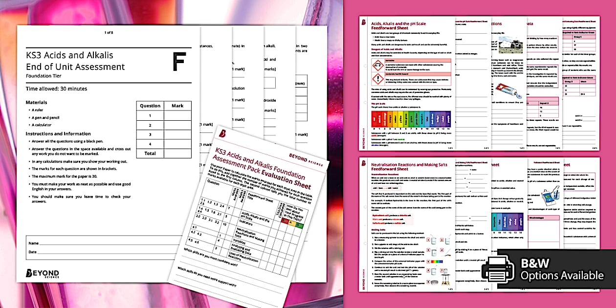KS3 Acids and Alkalis Assessment Pack Foundation | Beyond